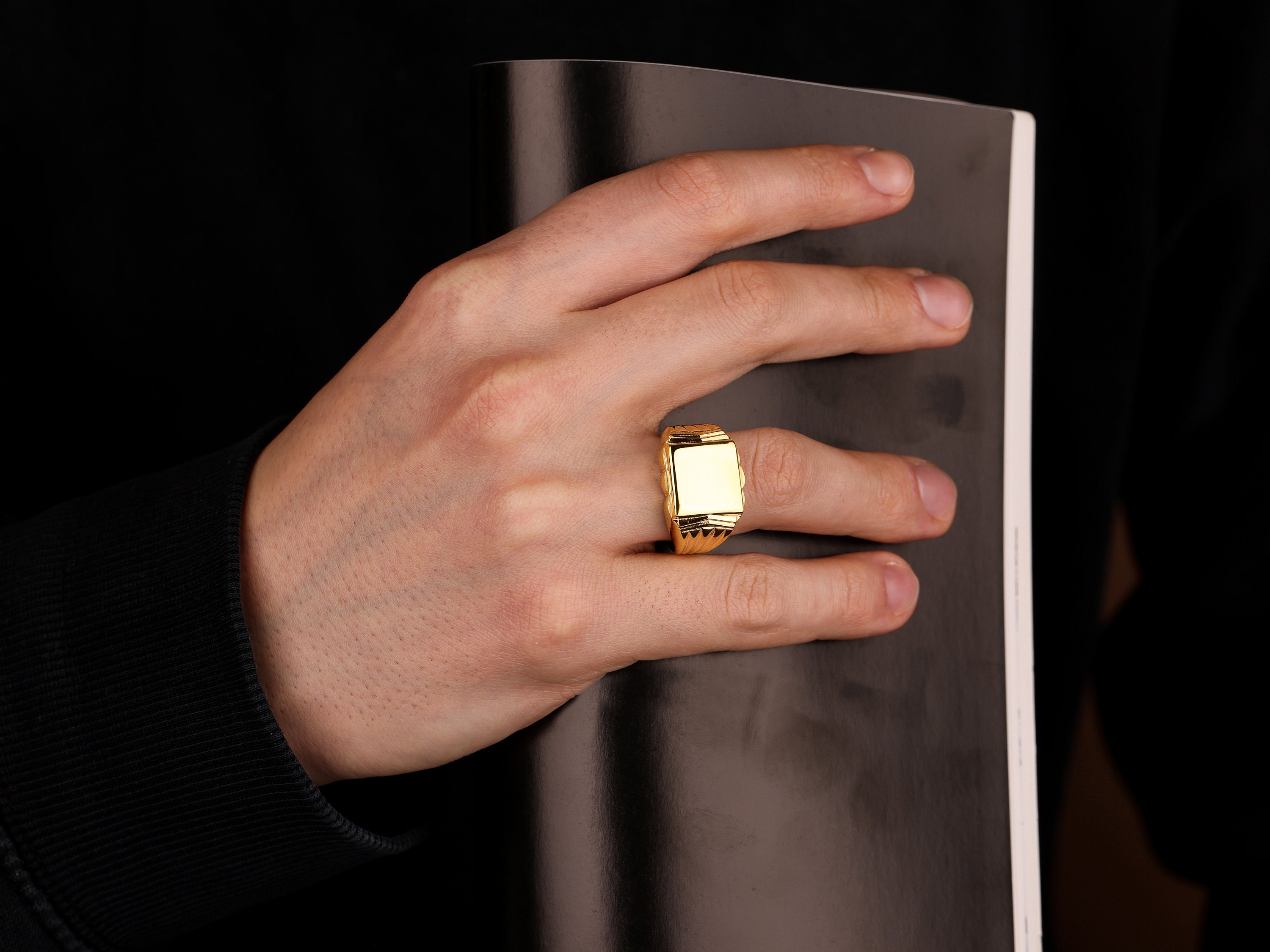 Square Chunky Mens Signet Ring in 14K Gold Unique Signet Ring - Etsy