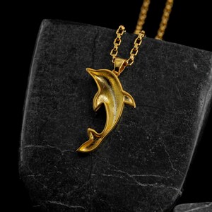 Golden Dolphin Pendant 14k Solid Gold Necklace, Ocean Fish Necklace in ...