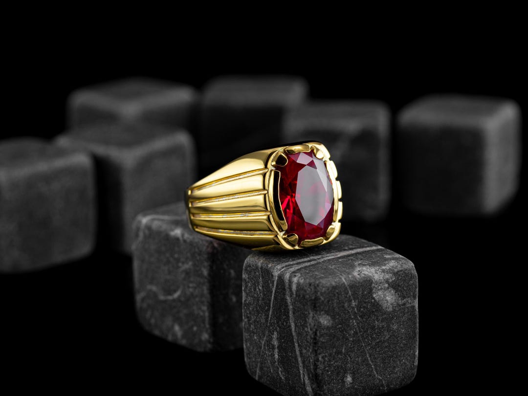 Oval Red Ruby Gemstone 10K Gold Men Vintage Ring, Wedding Luxury Gold ...