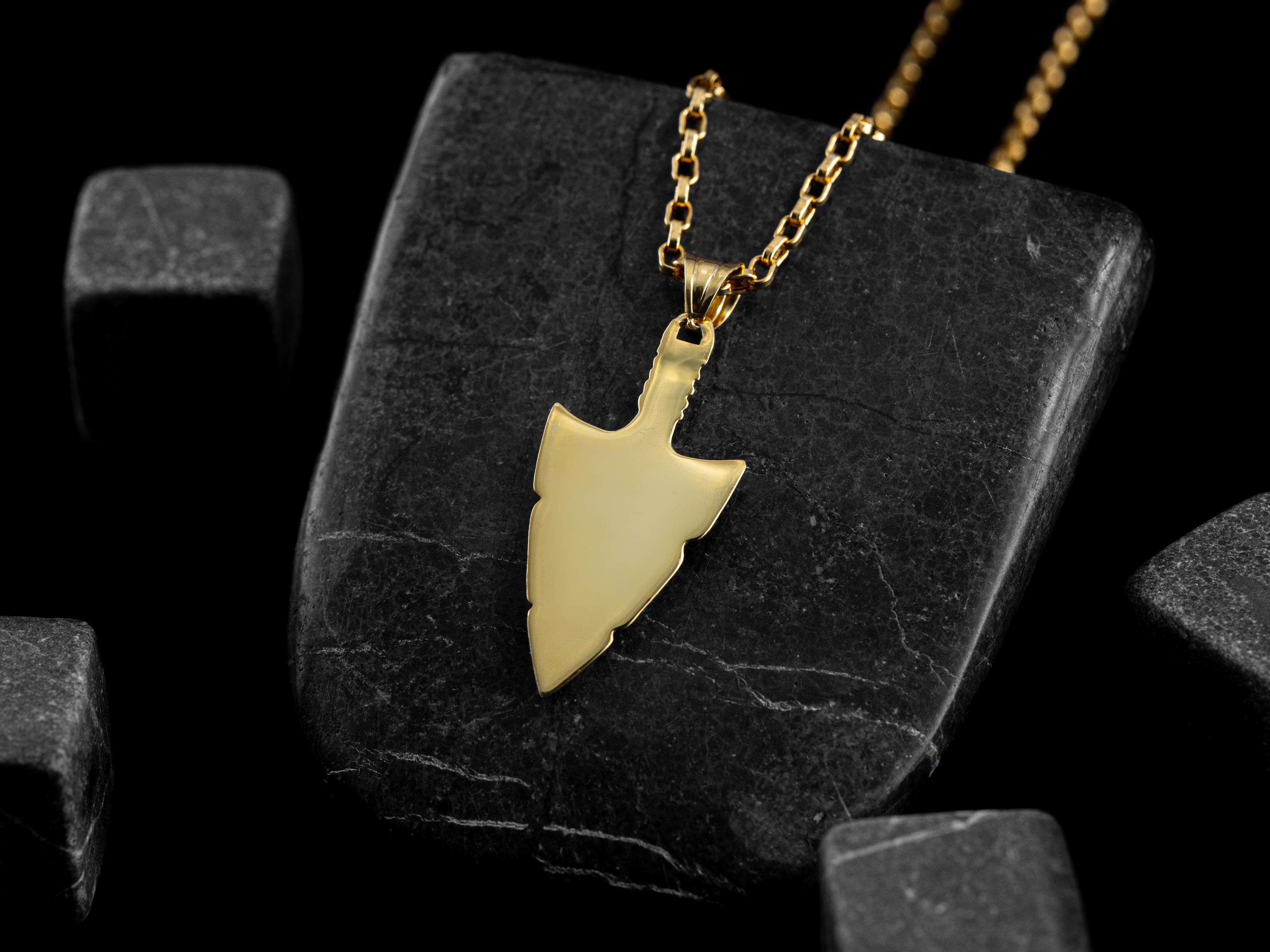 Solid 18K Gold Arrowhead With Horus Eye Necklace for Men, 14K Solid ...