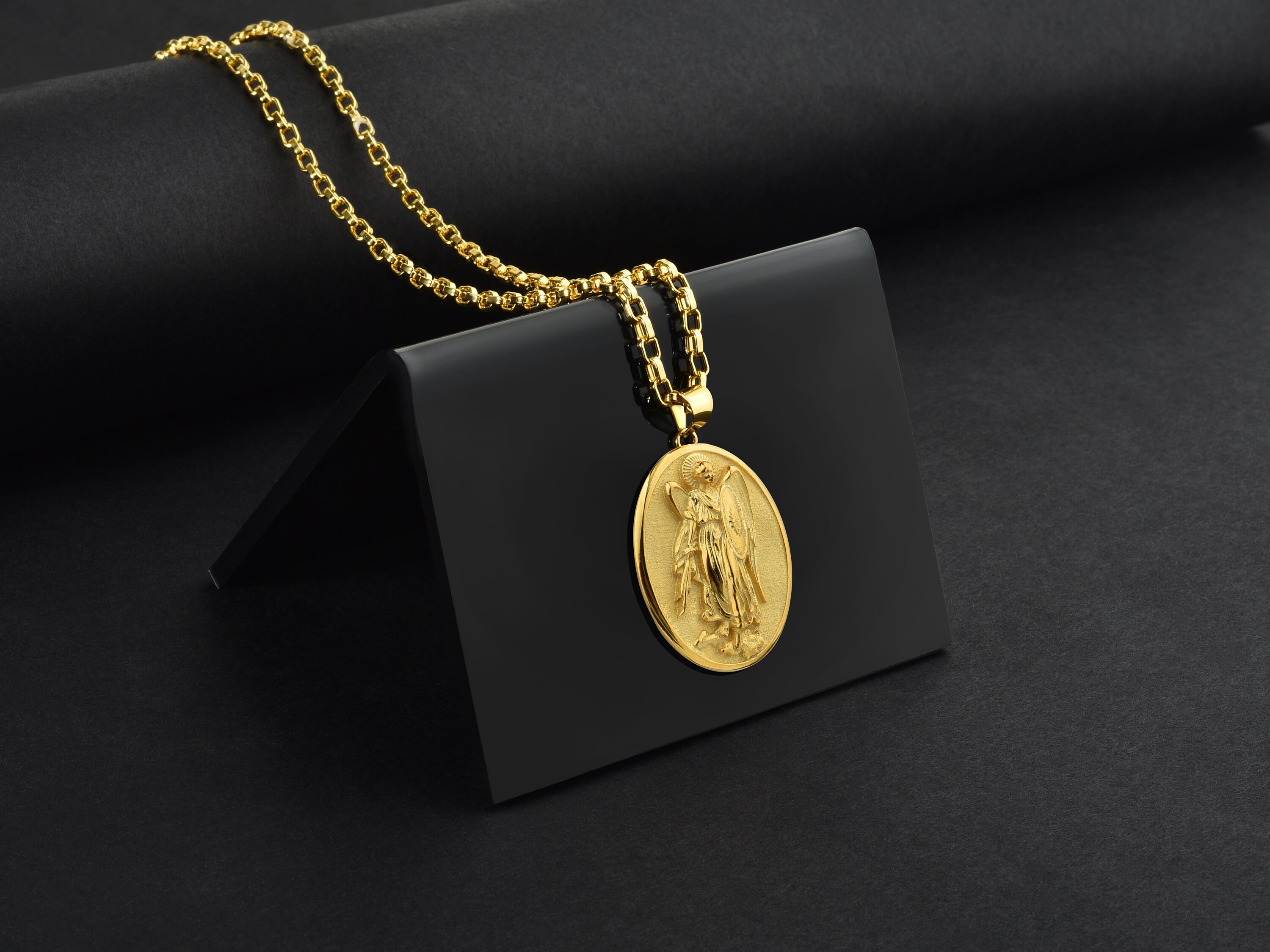 Archangel Gabriel Religious Medal Necklace in Solid Gold, Saint Gabriel ...