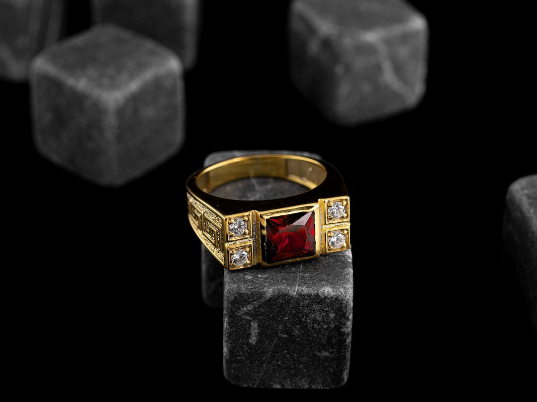Ruby Gemstone 18K Gold Men Ring for Wedding Day, Ruby Stone Gold Man ...