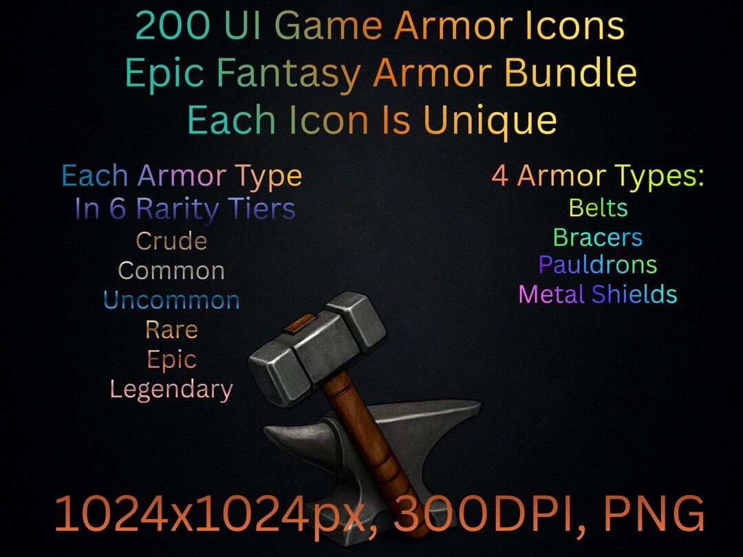 200 Game UI Armor Assets - Belts Bracers Pauldrons Shields | Card Item ...