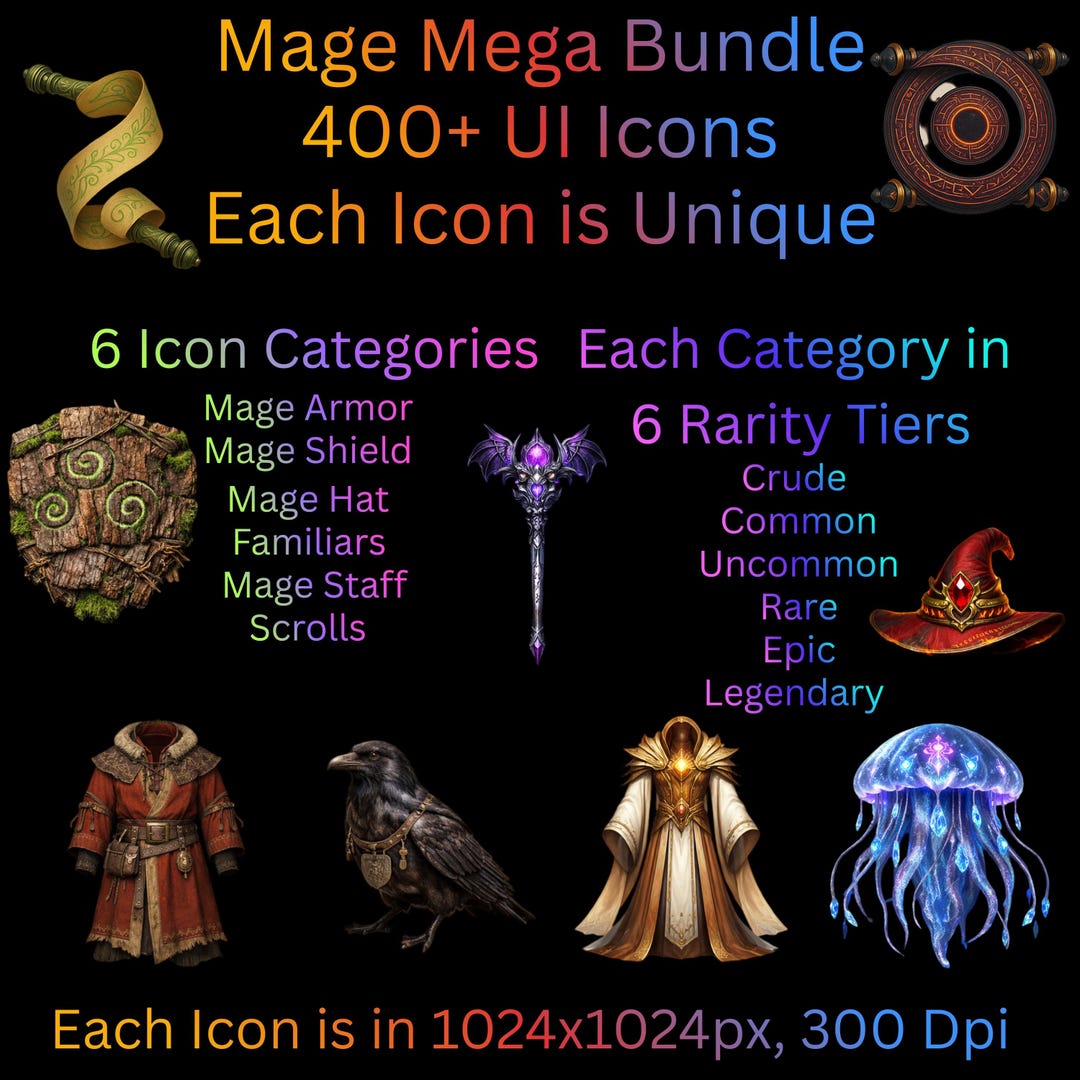 400+ Game UI Assets - Ultimate Mage Gear Game Assets Bundle | Fantasy ...