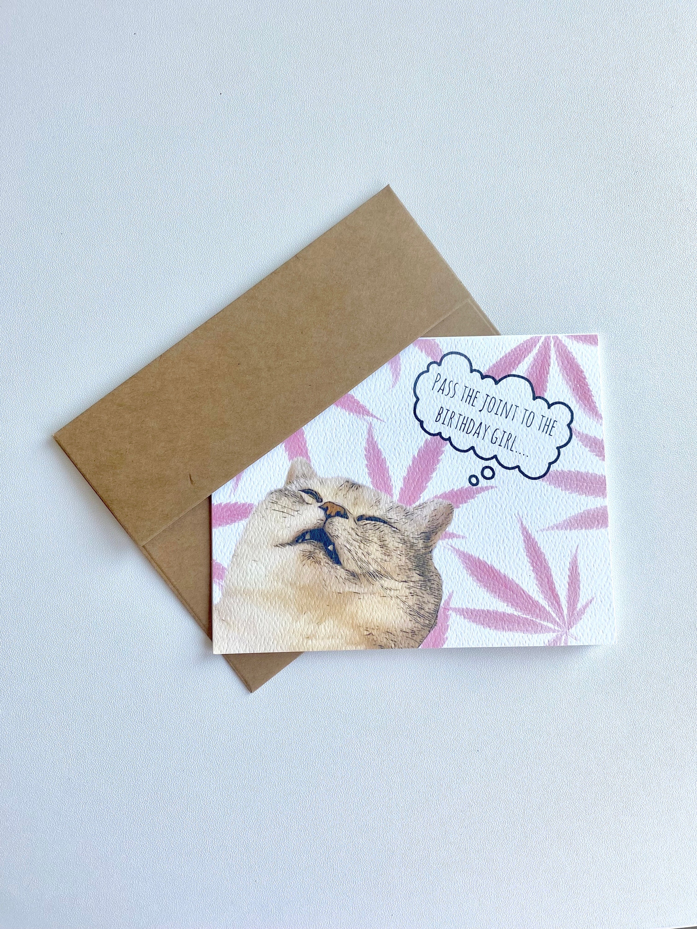 Weed Happy Birthday Card for Her Funny Card With Puns Cat Lover, Weed ...