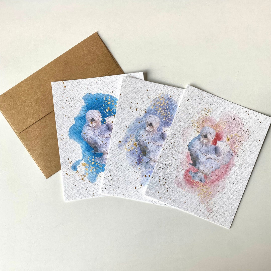 Silkie Chicken Note Card Set: Watercolor Gold Splatter, Chicken Lady ...