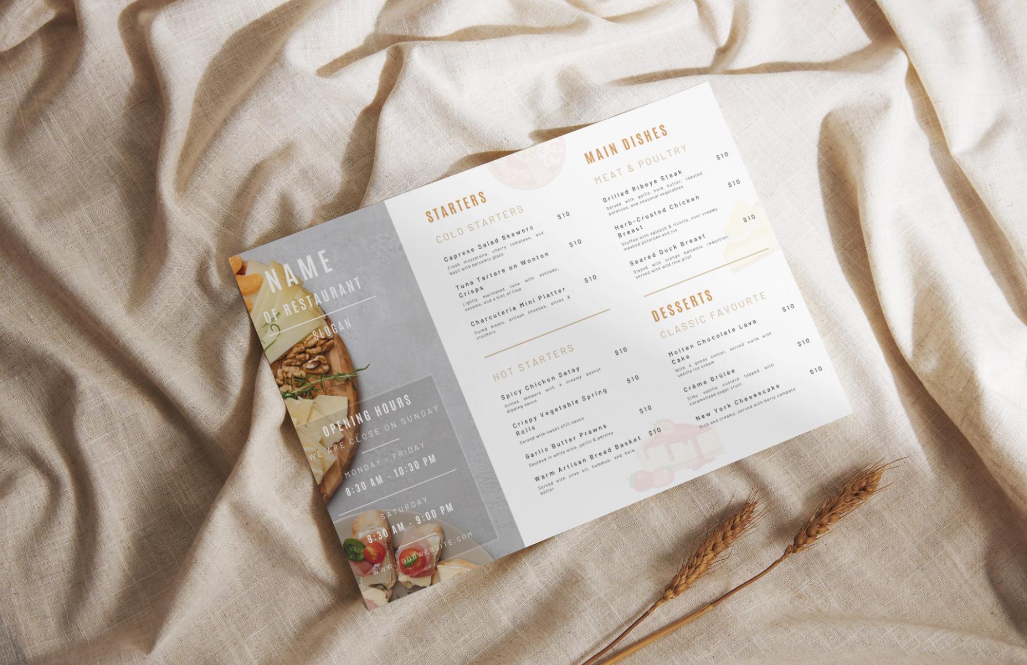 Modern Restaurant Menu Template: Editable A4 Landscape (digital ...