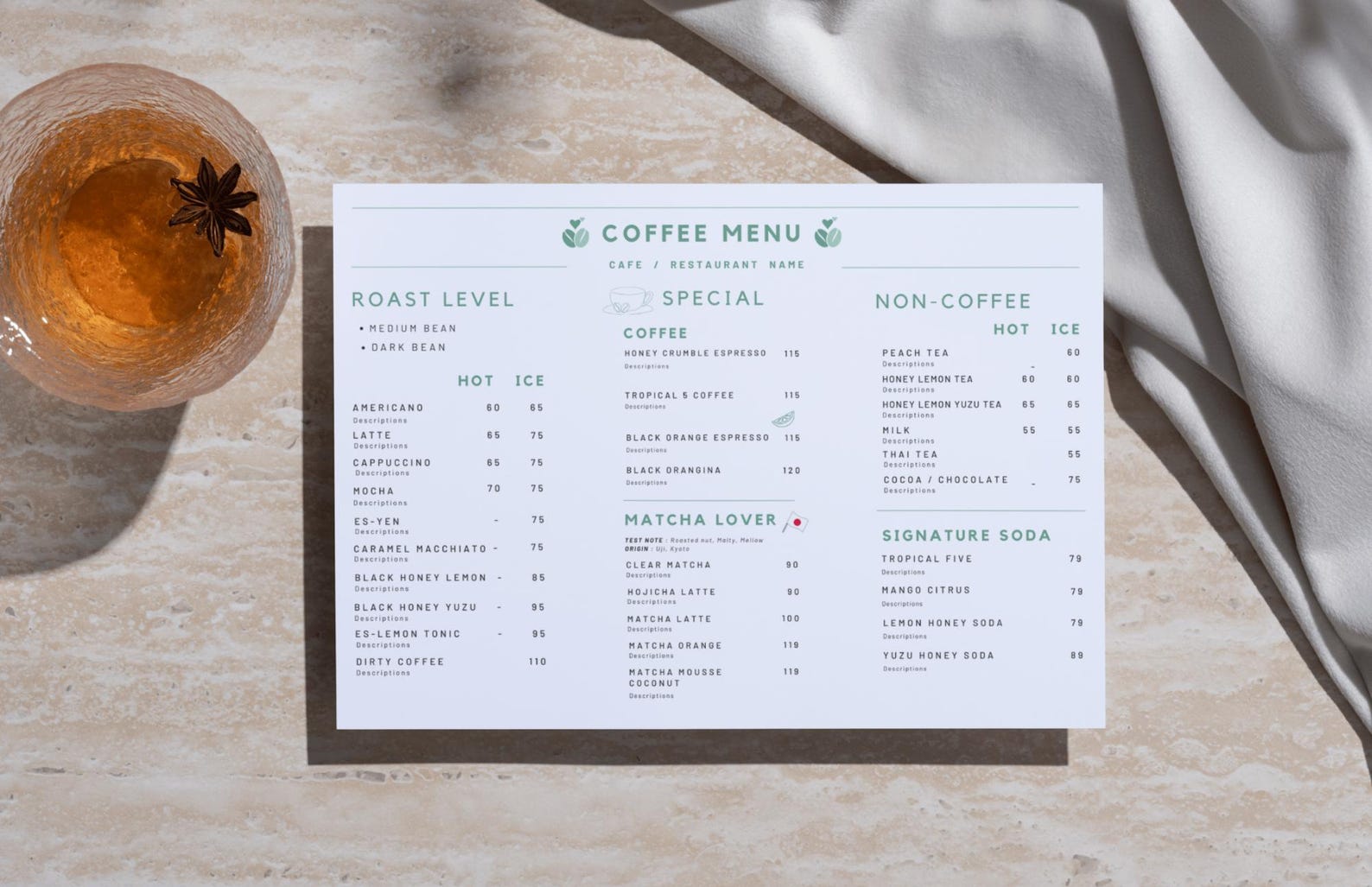 Modern Restaurant Menu Template: Editable A4 Landscape (digital ...