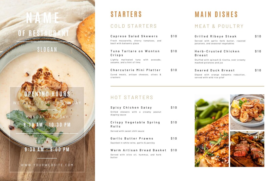 Modern Restaurant Menu Template, Cafe Menu Template, A4 Landscape ...