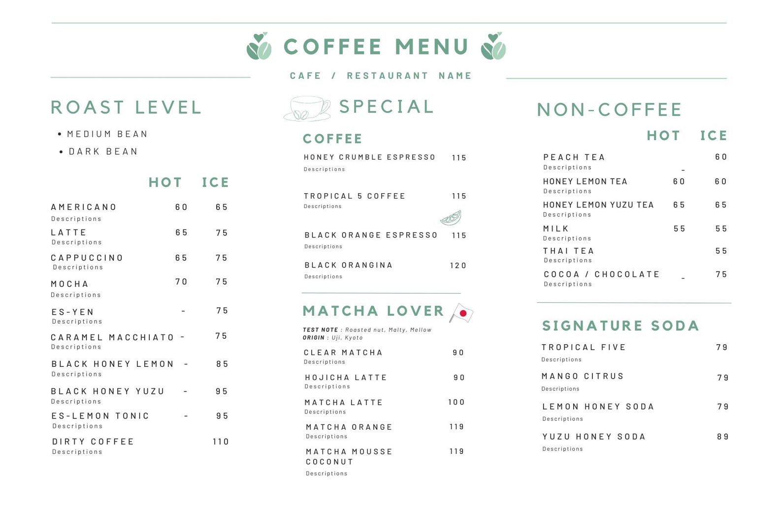 Modern Restaurant Menu Template: Editable A4 Landscape (digital ...