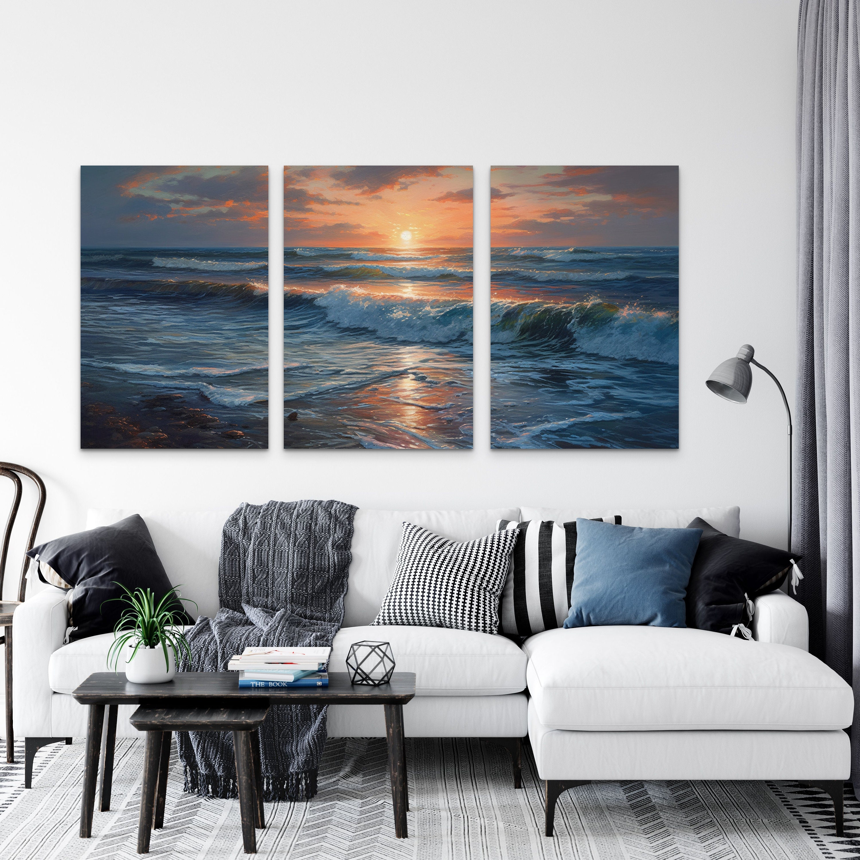 Set of Three Canvas Art Prints Beach Sunset Wall Art - Etsy
