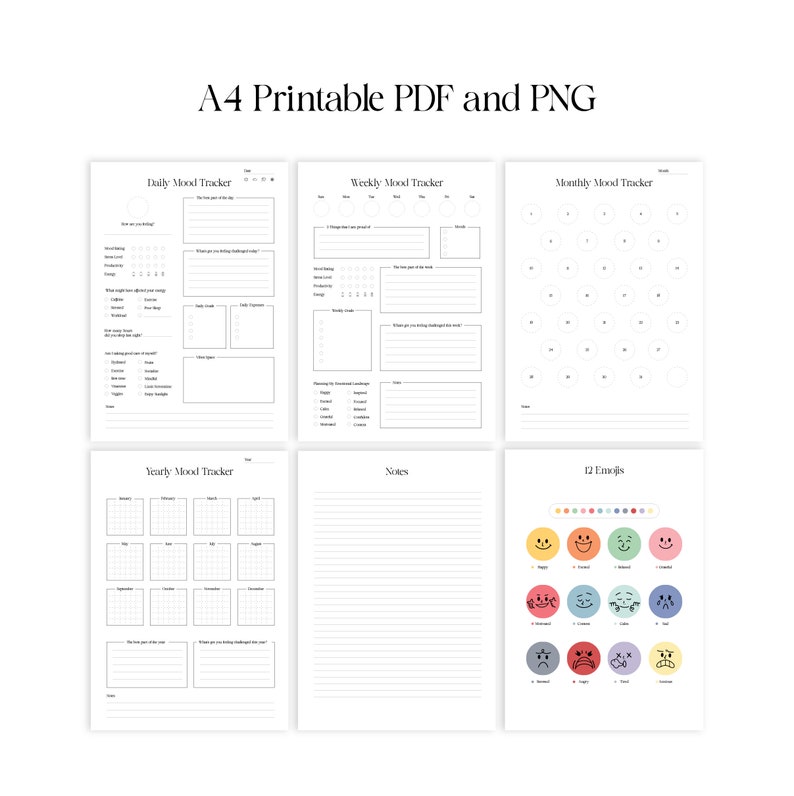 Mood Tracker A4 Printable PDF Mood All-in-one Solution for Emotional ...