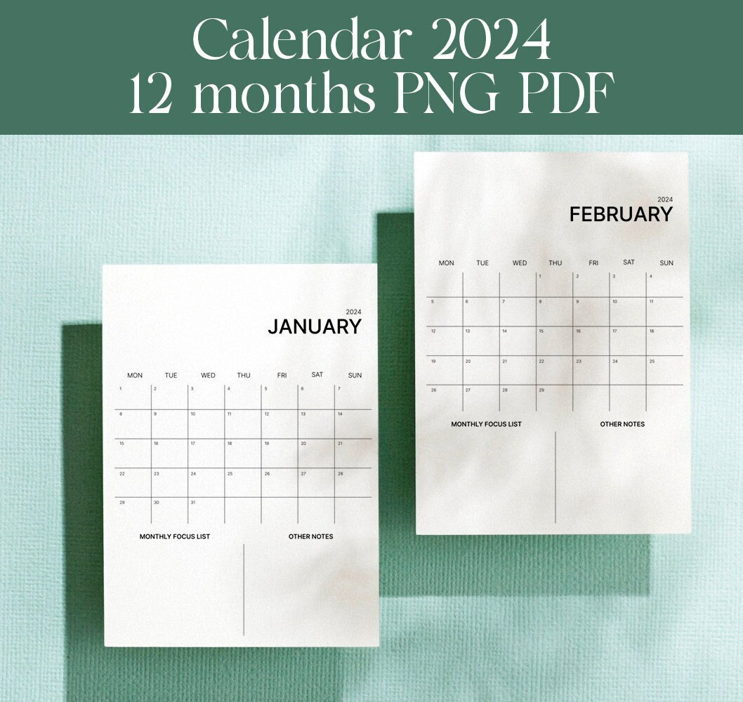 2024 Simple Minimalist Blank Printable Calendar Notes Vertical Start ...