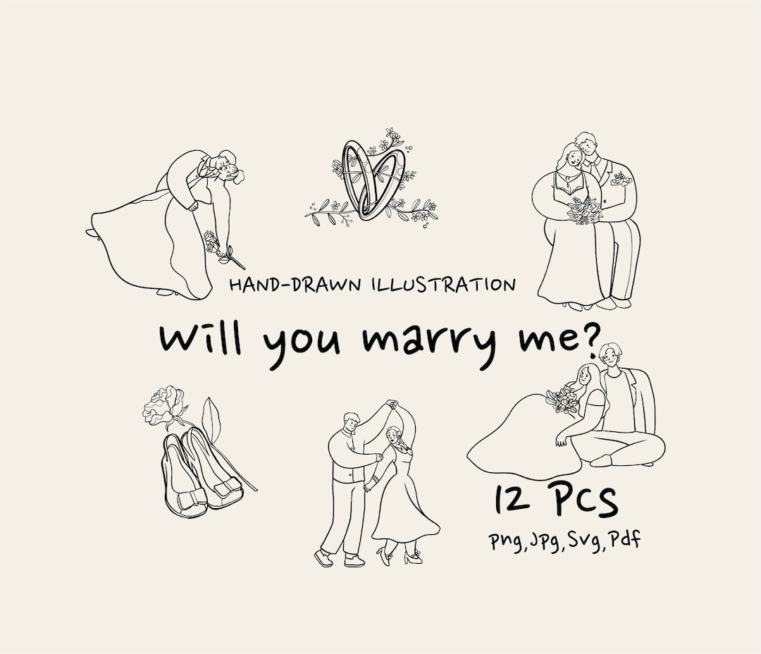 Clipart Hand-drawn Digital Line Art | Will You Marry Me? | Png Jpg Svg ...