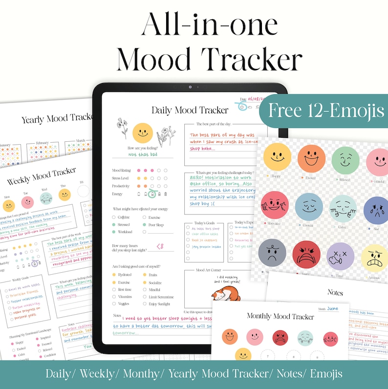 Mood Tracker A4 Printable PDF Mood All-in-one Solution for Emotional ...