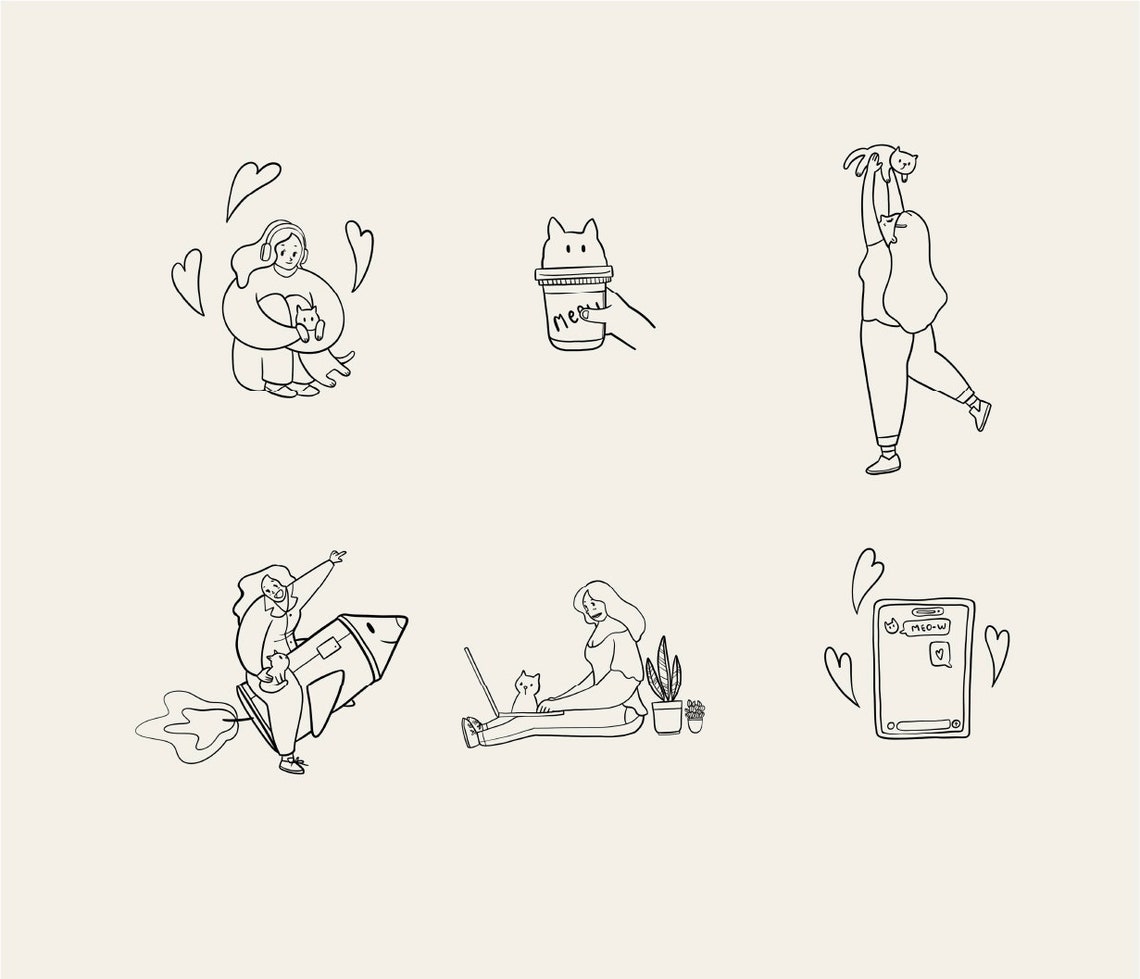 Clipart Hand-drawn Digital Line Art | Being Productive With My Cat ...