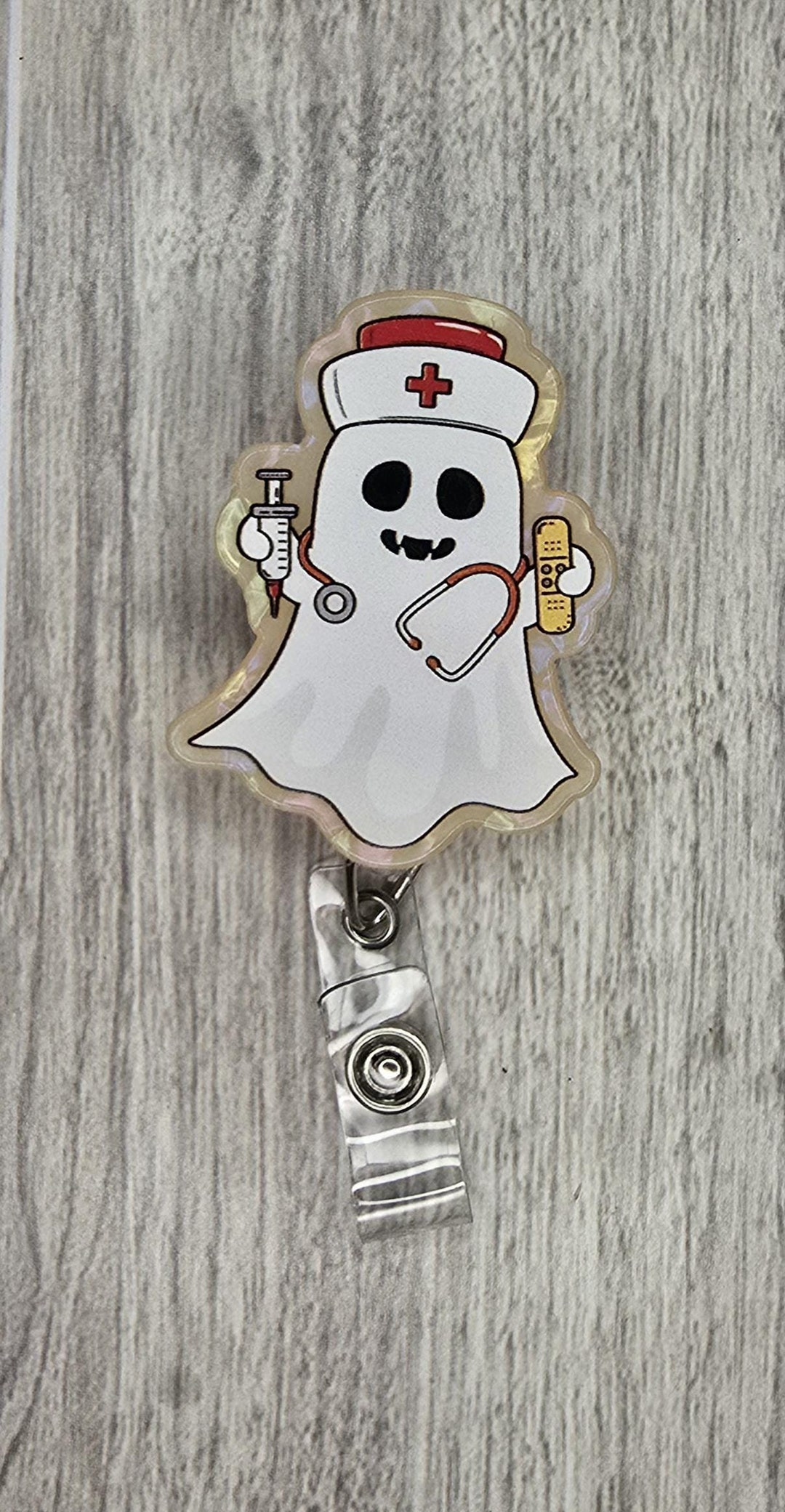Cute Nursing Healthcare Ghost Halloween Costume Horror Badge Reel With ...