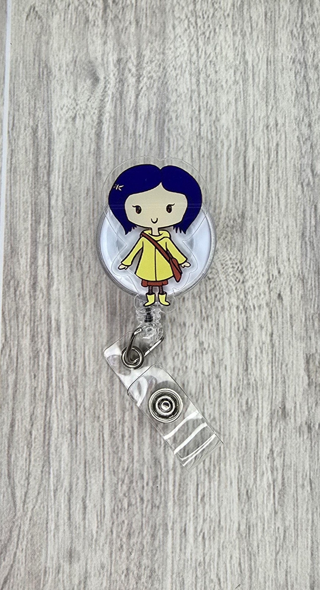 Cute Halloween Coraline Animated in Yellow Jacket Fall Holiday Badge ...