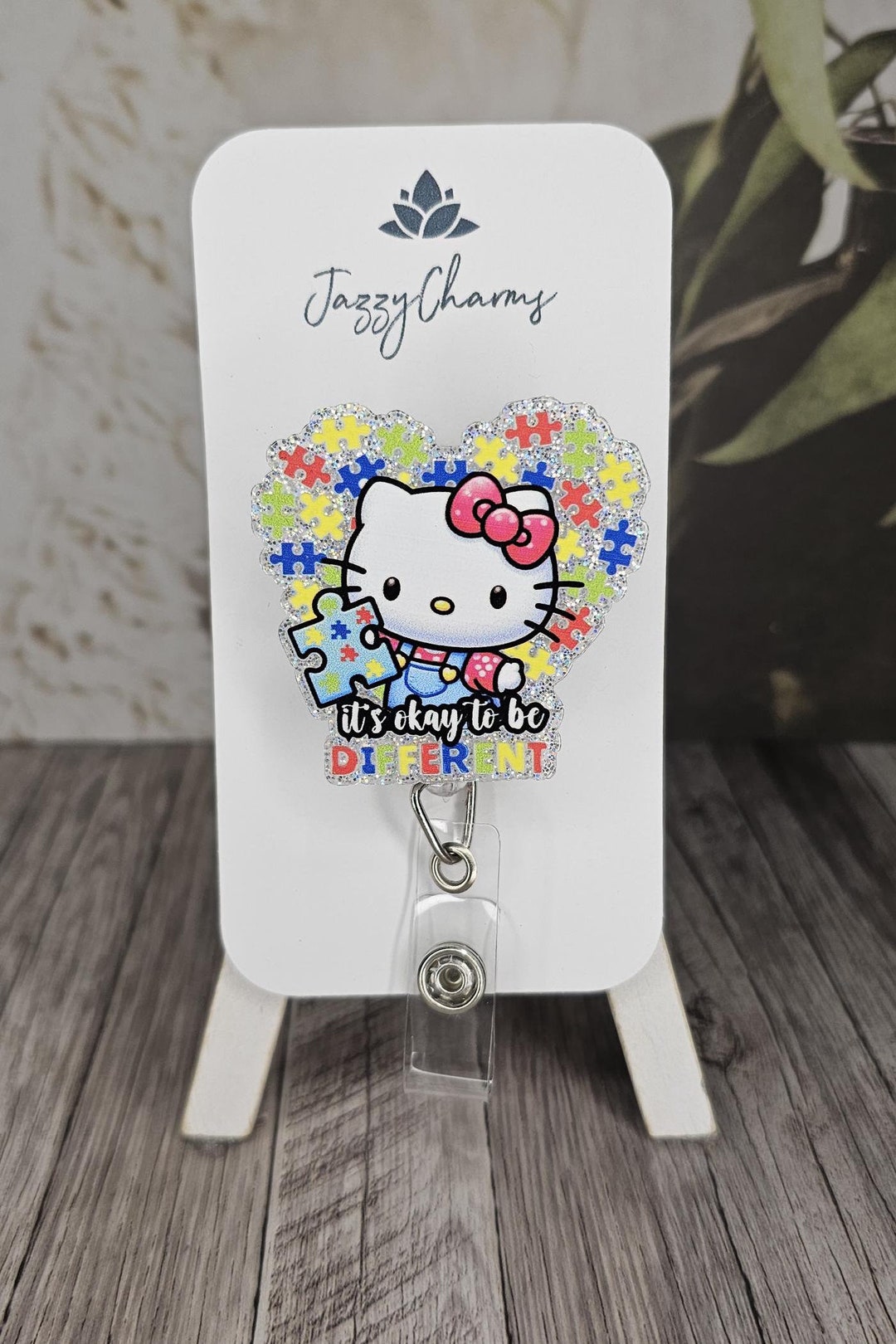 Cute Glittery Kitty Autism Awareness Badge Reel Badge Holder for ...