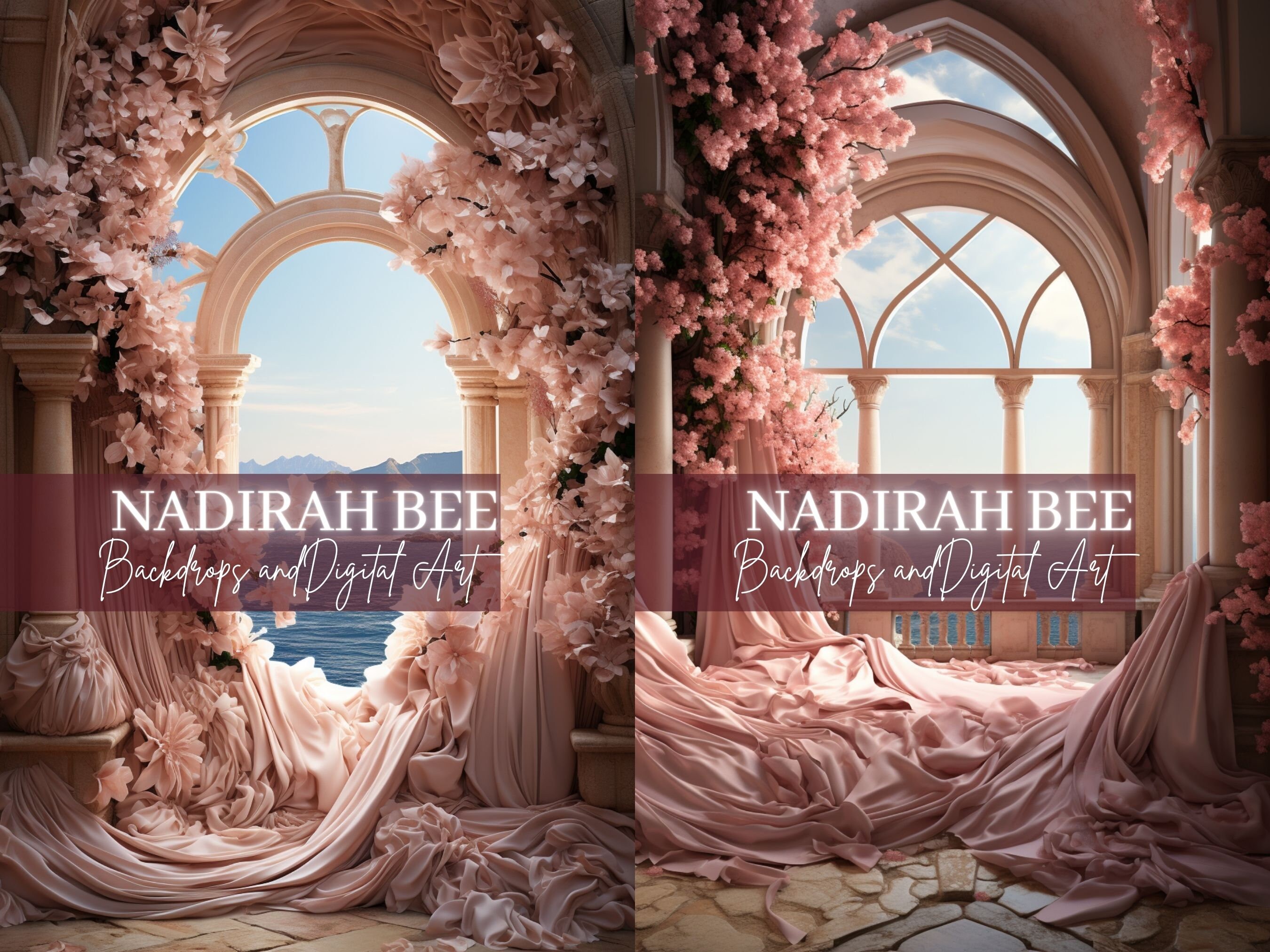 Pink Curtains Set Digital Backdrops, Backdrop Maternity Backdrop ...