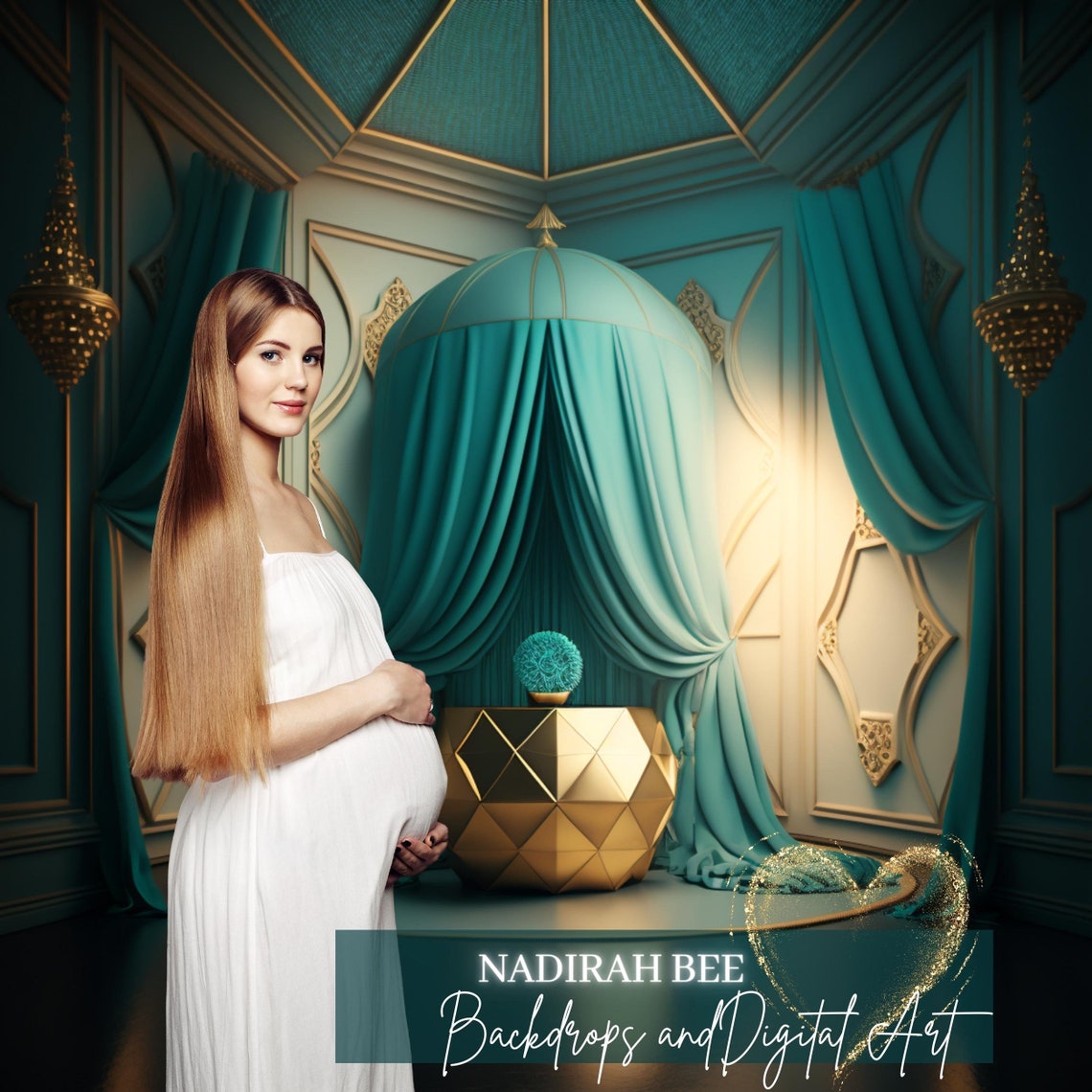 Turquoise and Gold Room Backdrops, Studio Backdrop Overlays, Digital ...