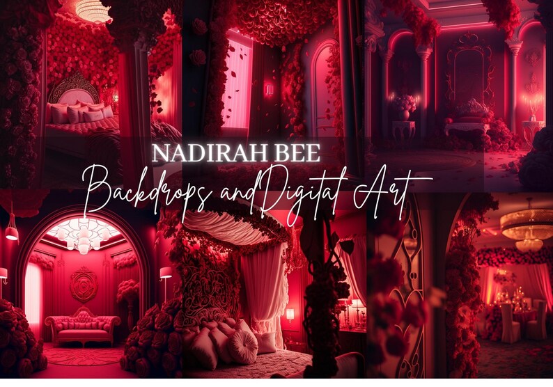 Dark Red Floral Room Backdrops, Maternity Backdrop Overlays, Studio ...