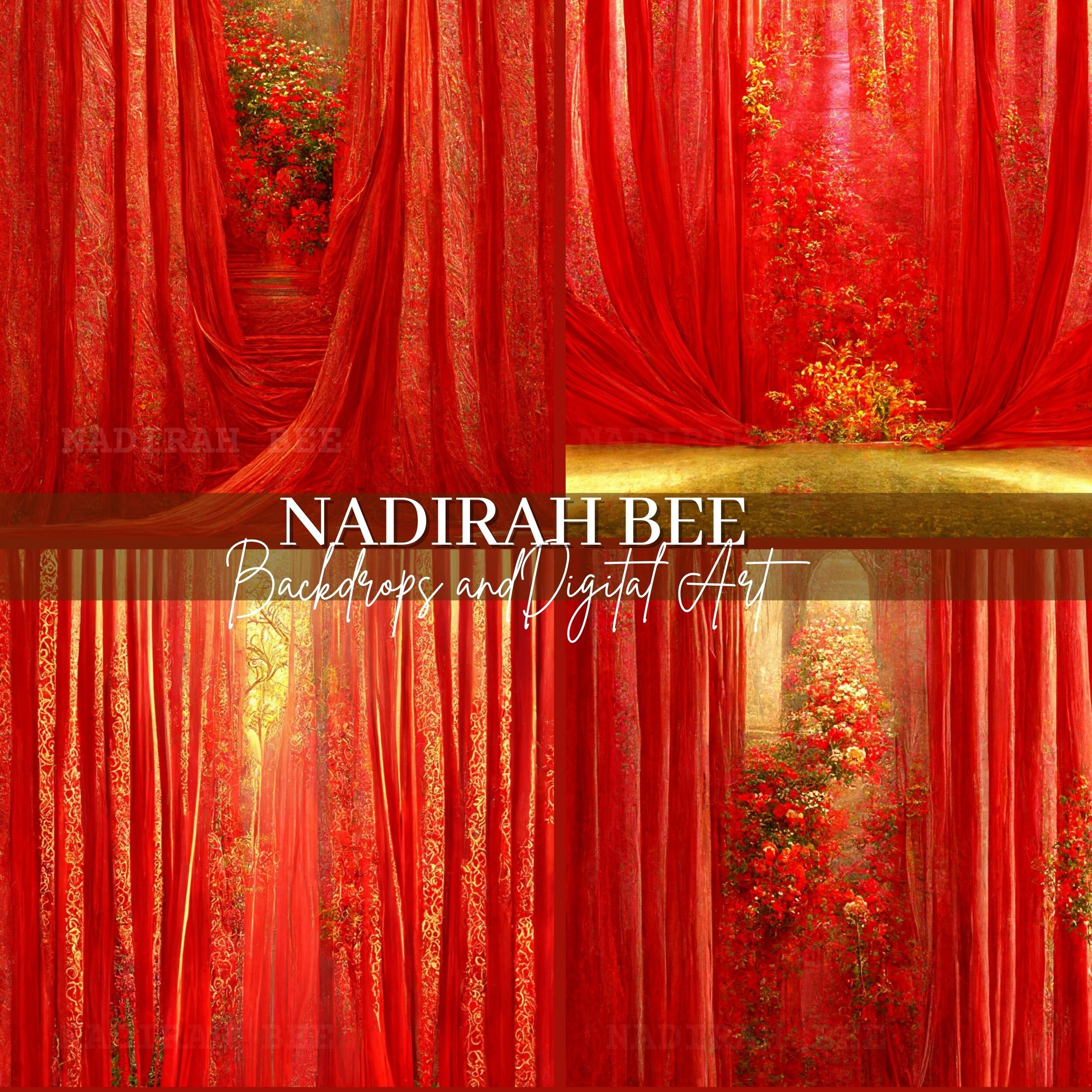 Red Curtain Digital Backdrop Airy Light Beautiful, Studio Backdrop ...