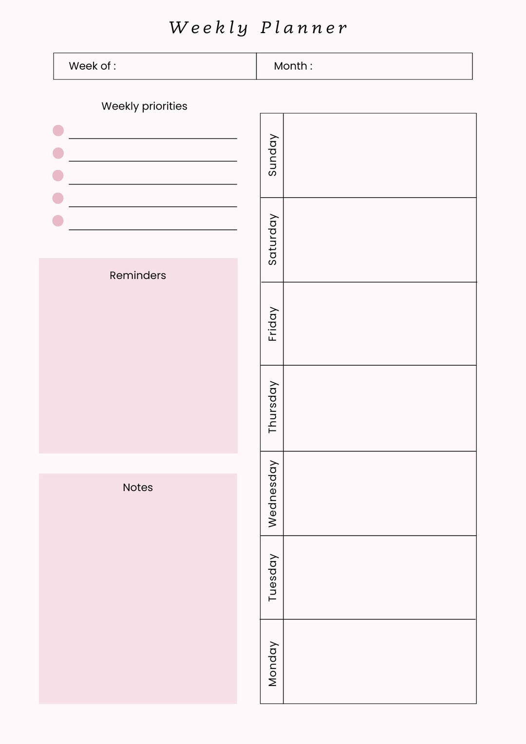 Pink Weekly Planner - Etsy