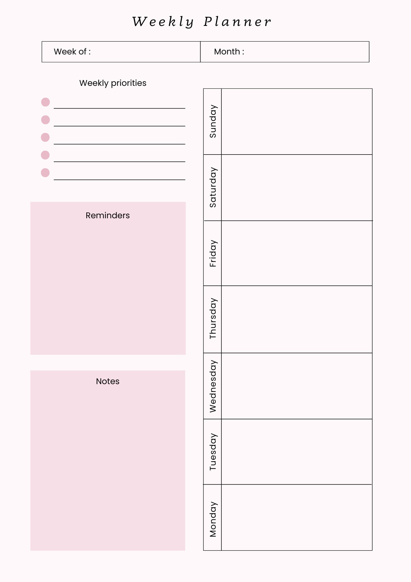 Pink Weekly Planner - Etsy