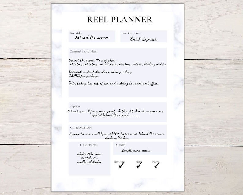 Reel Planner Printable, Instant Digital Download, Plan Social Media ...