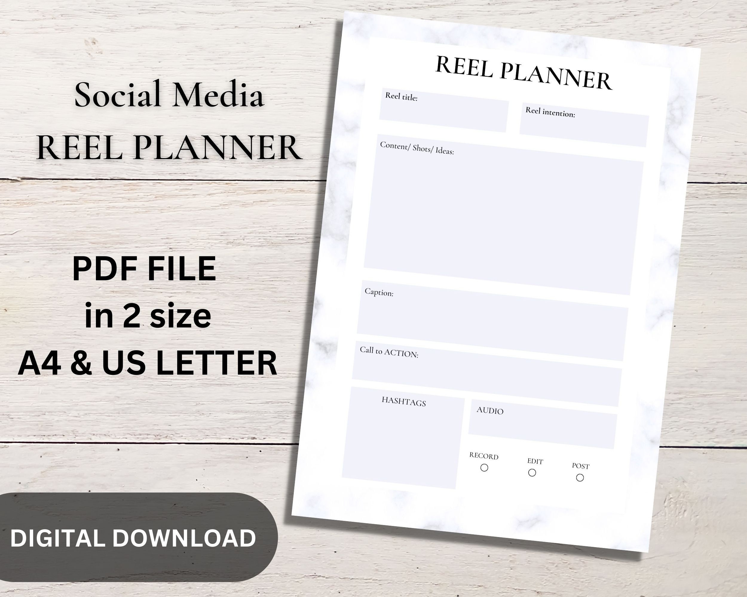 Reel Planner Printable, Instant Digital Download, Plan Social Media ...