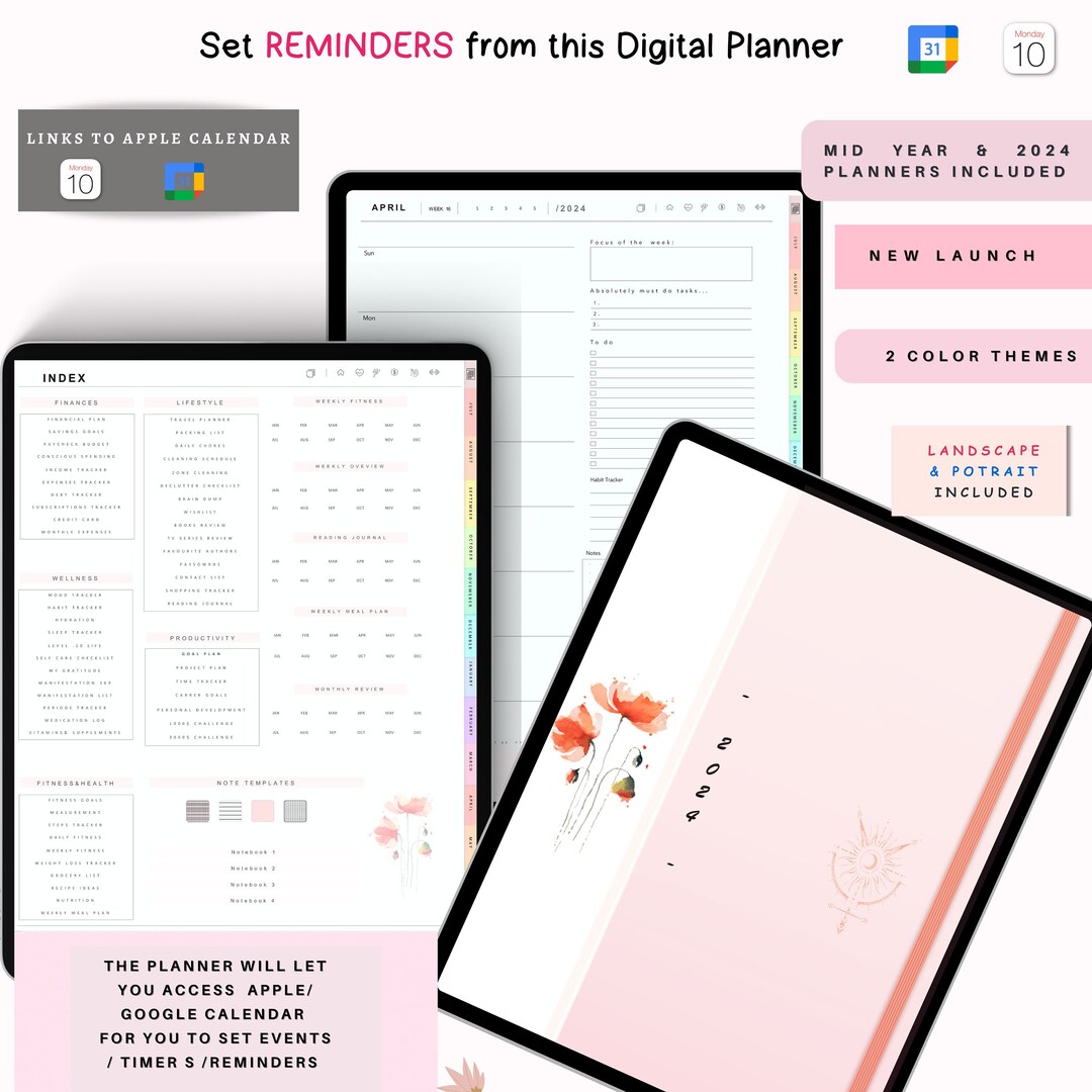 Digital Planner With Reminders Setting for Apple or Google - Etsy