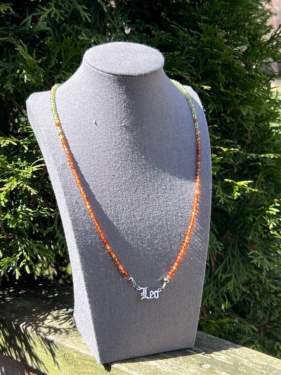LEO Beaded Crystal Necklace Zodiac Stainless Steel Orange Garnet Peridot Witchy Fairycore Astrology 20 22 Adjust Length