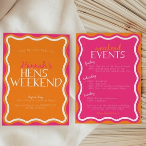 Hens Weekend Wavy Invite Orange and Pink Bachelorette Weekend ...