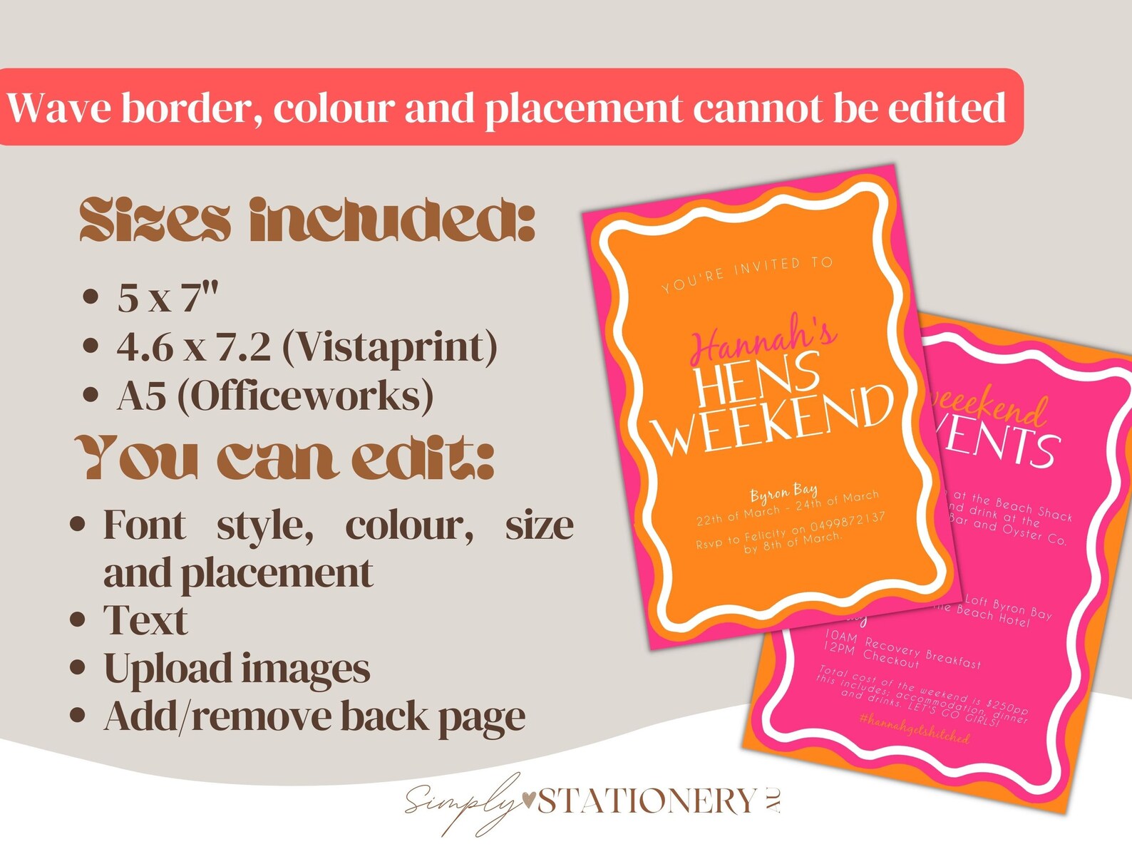 Hens Weekend Wavy Invite Orange and Pink Bachelorette Weekend ...