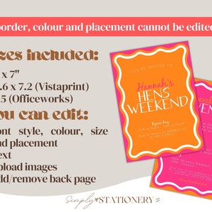 Hens Weekend Wavy Invite Orange and Pink Bachelorette Weekend ...