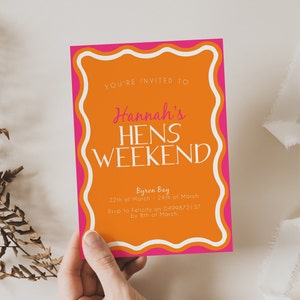 Hens Weekend Wavy Invite Orange and Pink Bachelorette Weekend ...