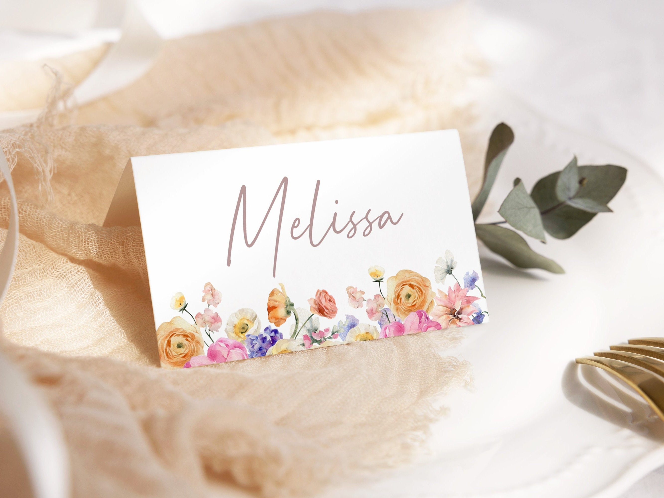 Pink Flower Menu and Place Card Set Customizable Bridal Shower Template ...