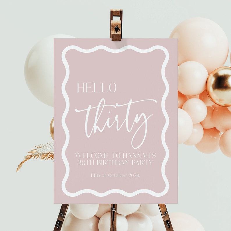 Pink Wavy Welcome Sign Customizable Wave Border 30th Birthday Party ...