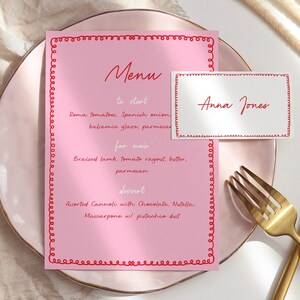 Pink and Red Menu and Place Card Hand Drawn Squiggle Border ...