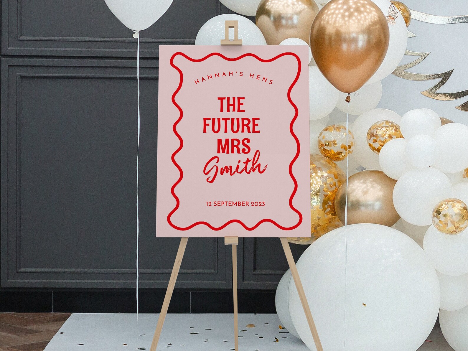 Hens Wavy Welcome Sign Pink and Red Wave Border Bachelorette Sign ...