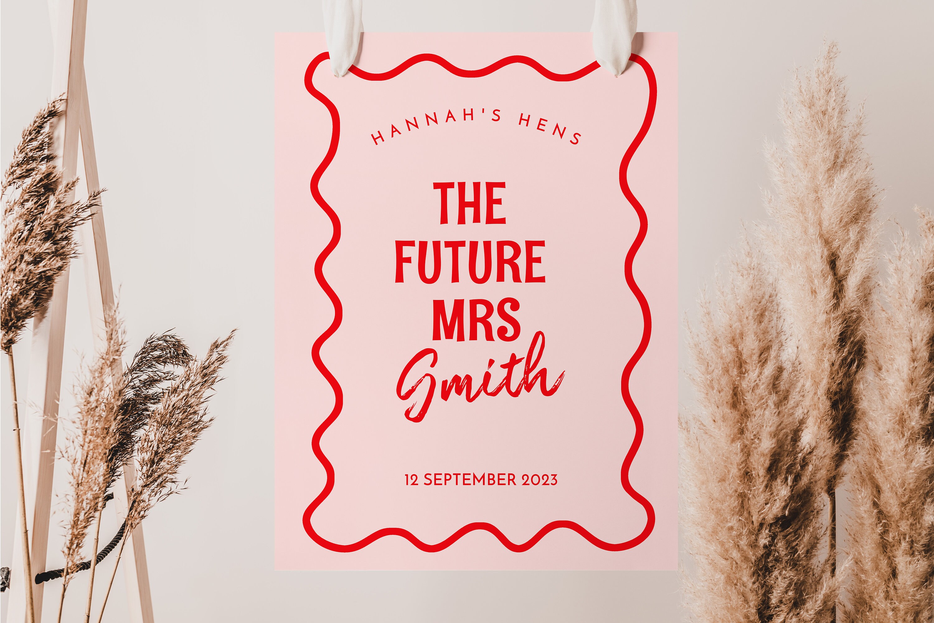 Hens Wavy Welcome Sign Pink and Red Wave Border Bachelorette Sign ...