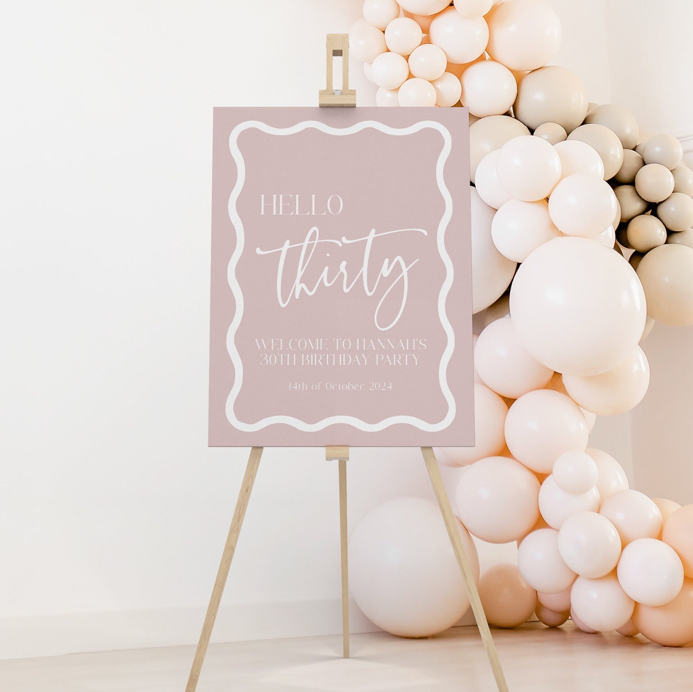 Pink Wavy Welcome Sign Customizable Wave Border 30th Birthday Party ...