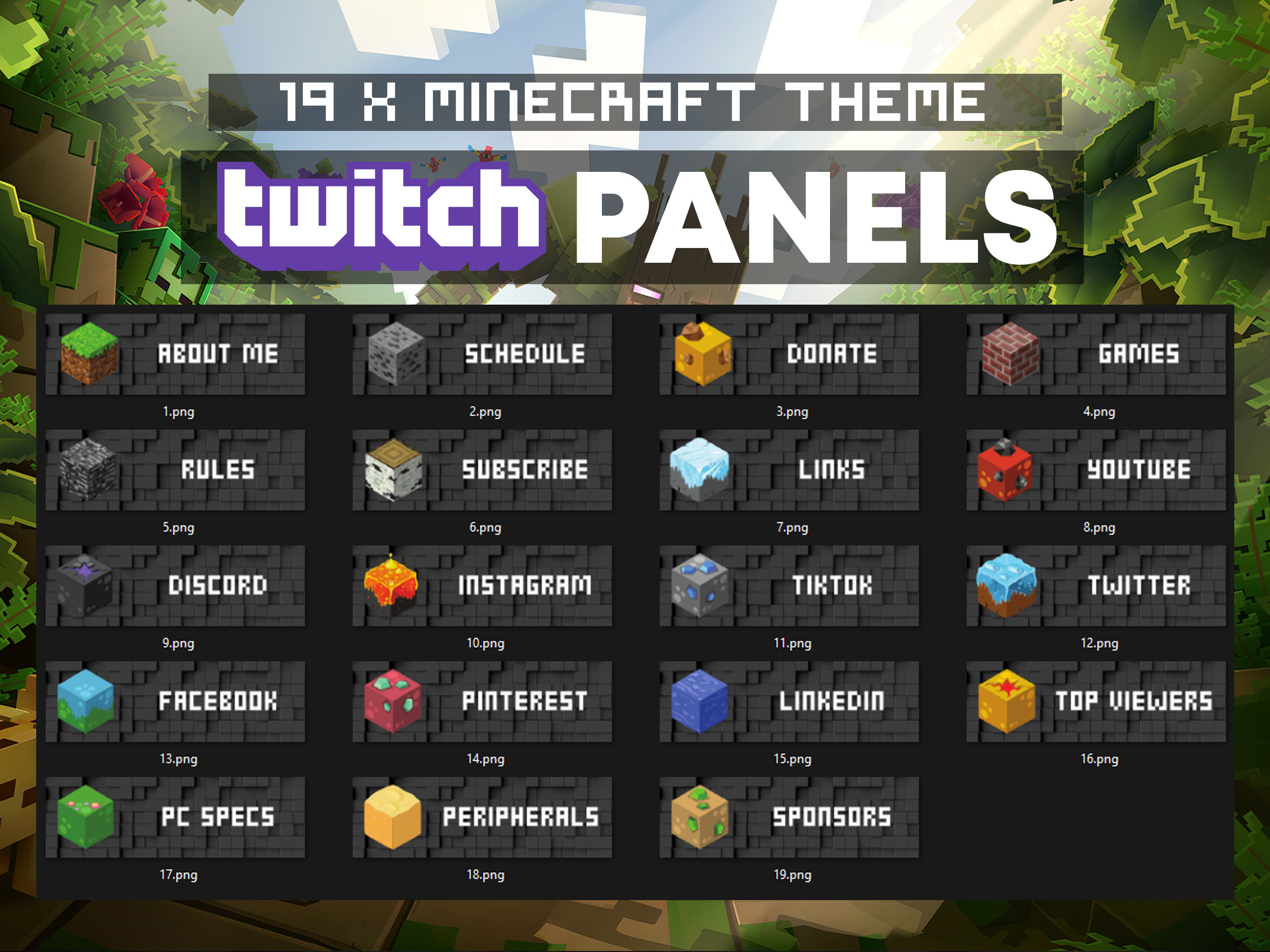 Twitch Panels Pack 19 X Minecraft Inspired Design Theme Panels - Etsy