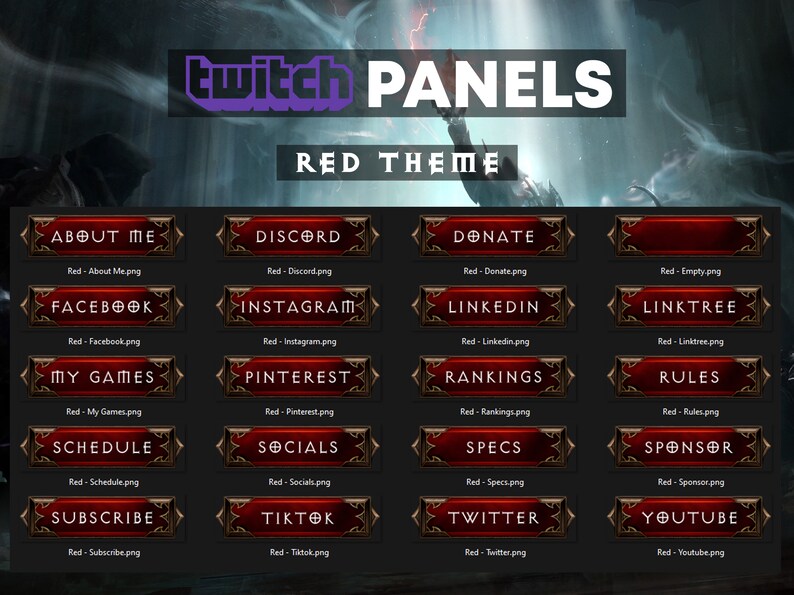 Twitch Panels Pack | 40 X Diablo III / IV Game Design Theme Panels ...
