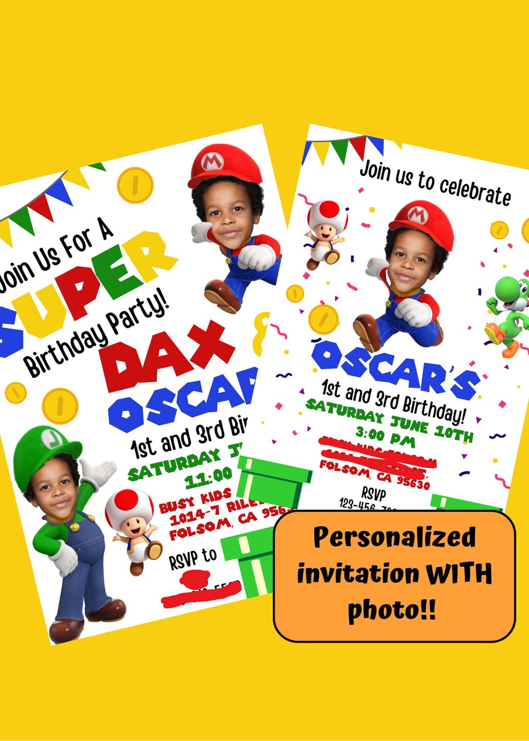 Printable Mario Invite Digital Download Personalized Digital Invitation ...