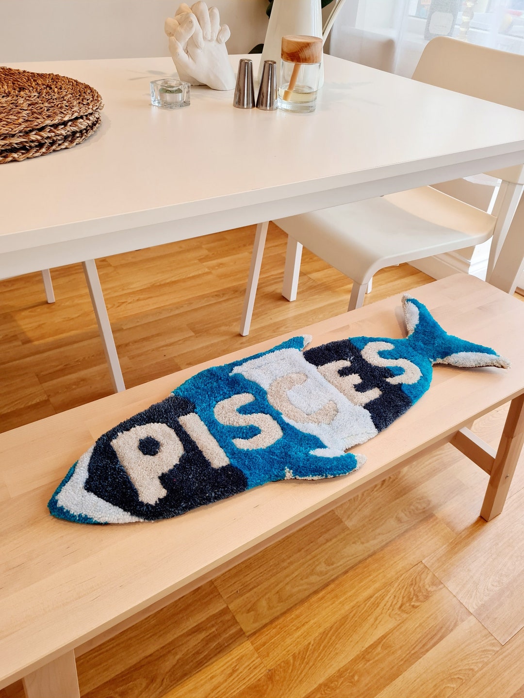 Handmade Pisces Fish Rug/bench Pad. Blue Hand Tufted Rug. Zodiac Star ...