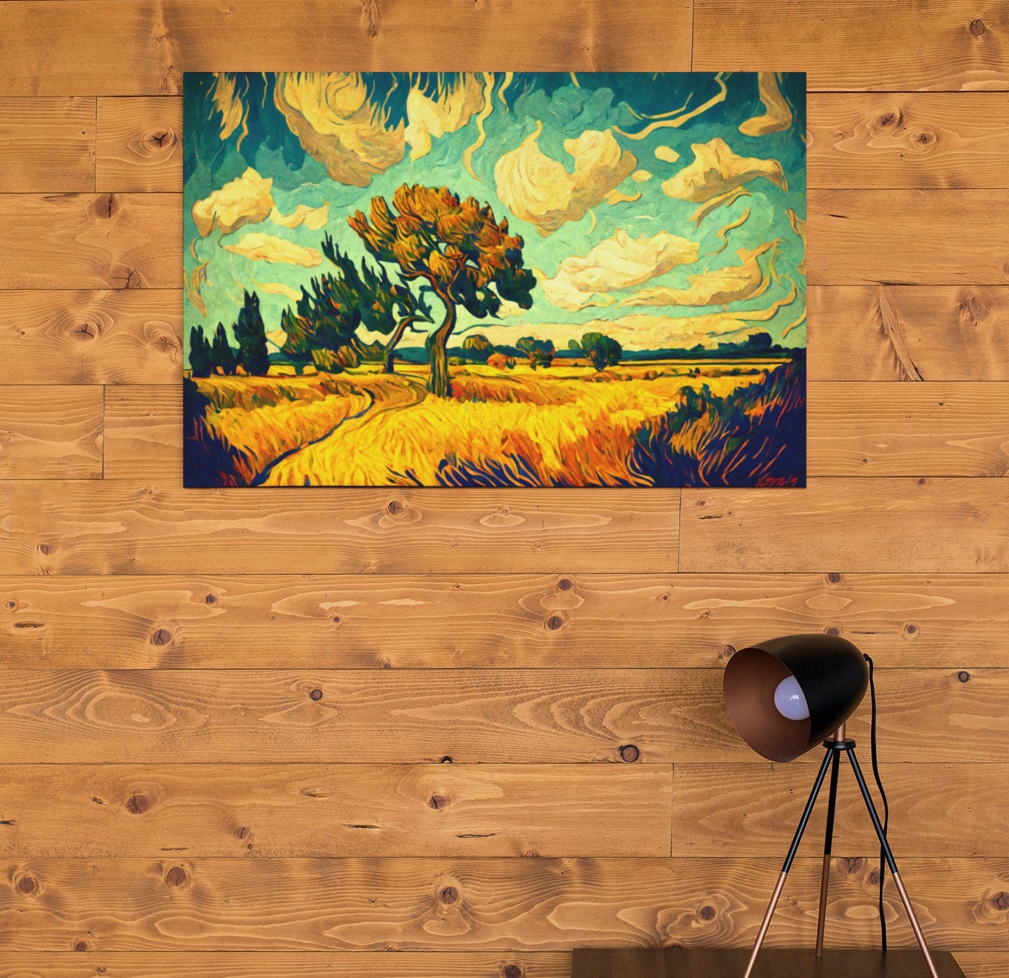 Retro Landscape With Bold Colours and a Dramatic Scenery Canvas Wall ...
