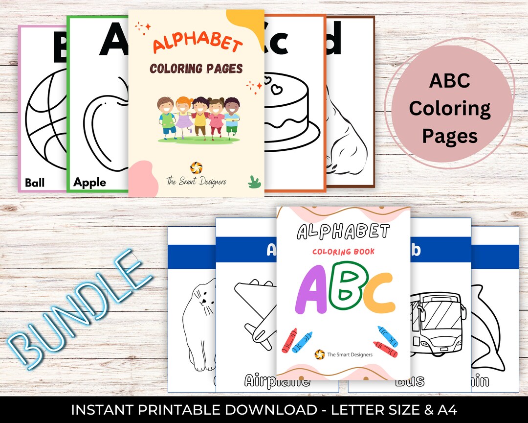 Alphabet Coloring Book Pages for Baby Shower, Bundle of ABC Coloring ...