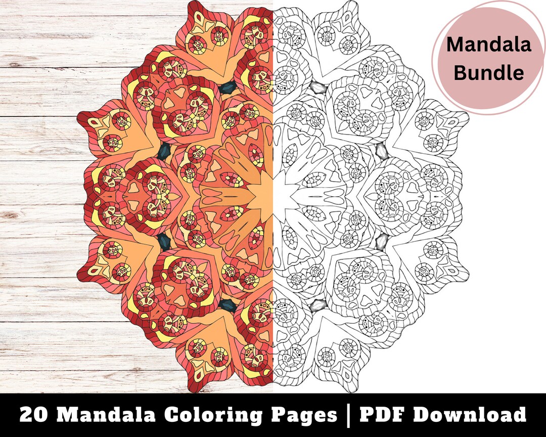 Flower and Symmetry Mandala Coloring Pages Bundle, Stress Relief ...